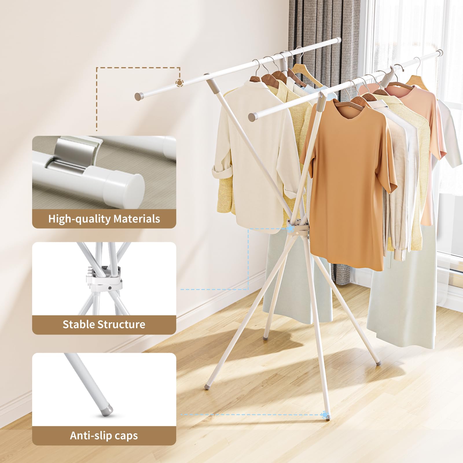 Bigzzia Clothes Drying Rack, Foldable Laundry Drying Rack, Space-Saving, Indoor Outdoor Use, Portable Free-Standing Large Drying Rack for Bed Sheets, Quilts, Blankets- White