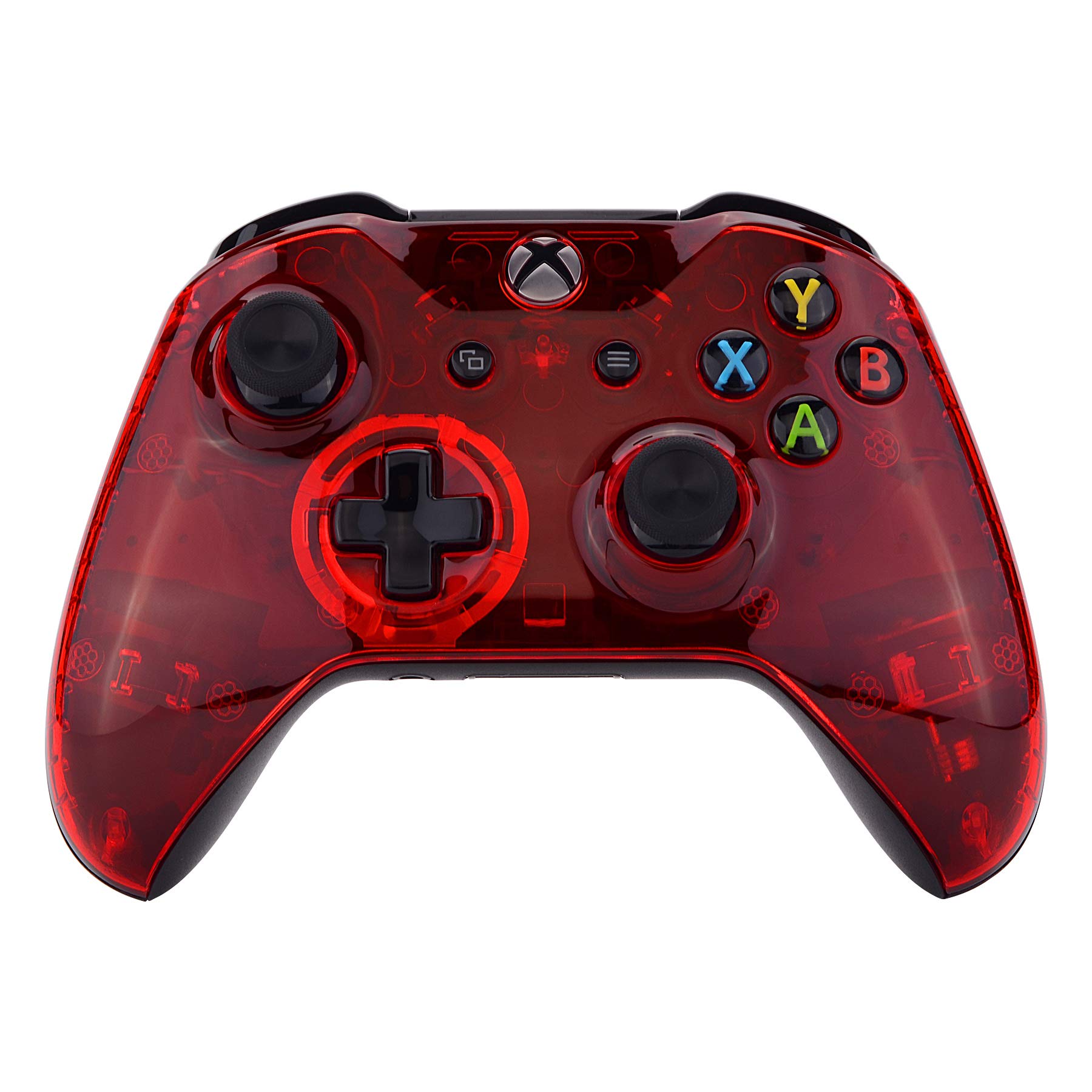 eXtremeRate Transparent Crystal Clear Red Faceplate Cover for Xbox One Wireless Controller (Model 1708), Custom Case Front Housing Shell for Xbox One S X Controller - Controller NOT Included