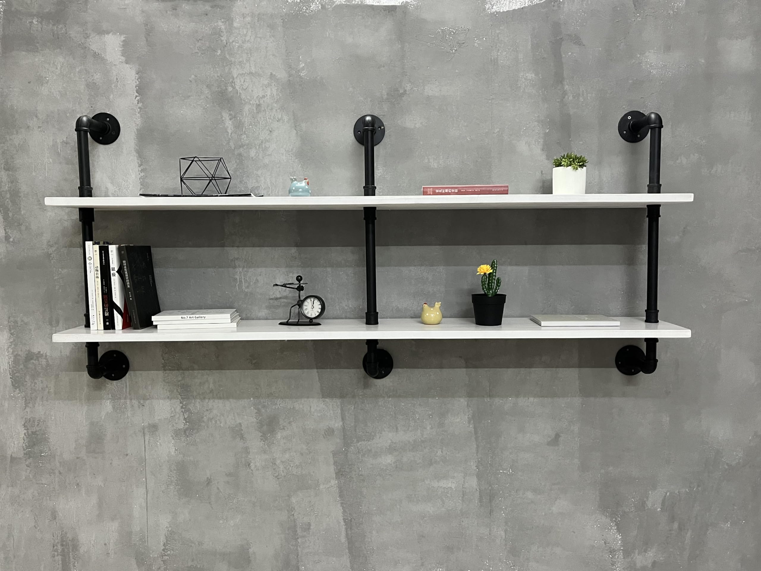 HDDFER Industrial Pipe Shelving Rustic White Pipe Wall Shelves Industrial Shelves with Wood Planks Industrial Floating Shelves 60 Inch Farmhouse Bathroom,Kitchen Shelving Wall Mounted