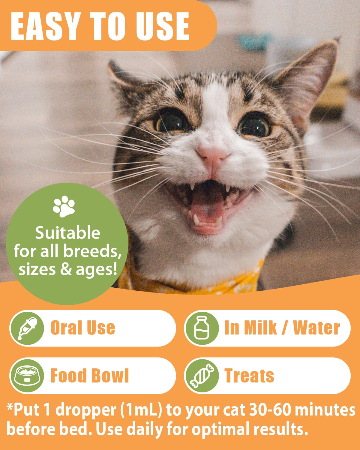 Cat Melatonin | 60ML Melatonin for Cats Supports Falling Asleep | Cat Melatonin Drop | Cat Sleep Aid | Cat Calming | Cat Anxiety Relief | Stress Relief for Cats | 2 fl oz, Roast Chicken Flavor