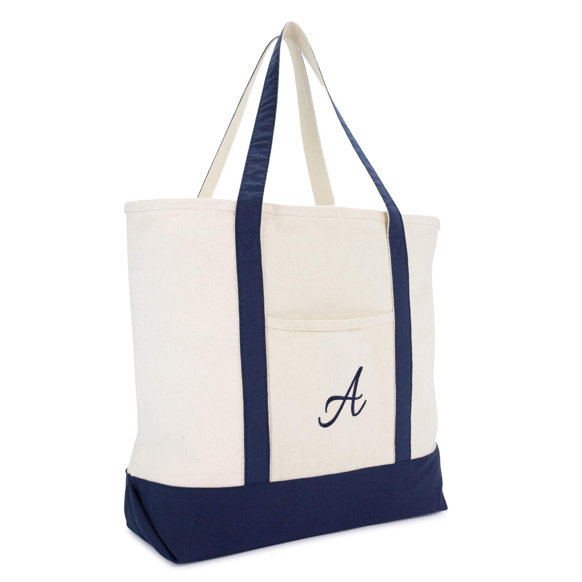 DALIX Monogram Tote Bag Personalized Initial Navy Blue - A