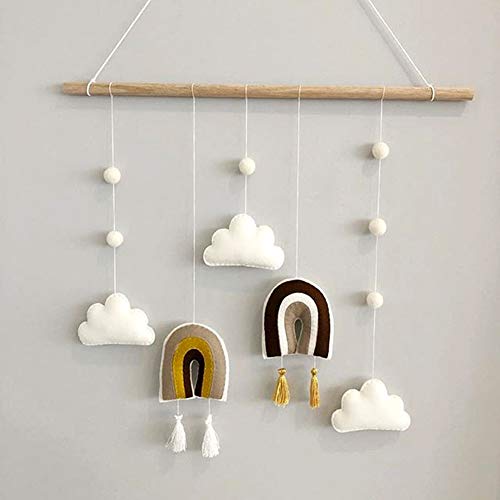 Jiecikou Wooden Wall Hanging Decor Cloud Rainbow Felt Wall Art Ornaments for Bedroom Nursery Room B