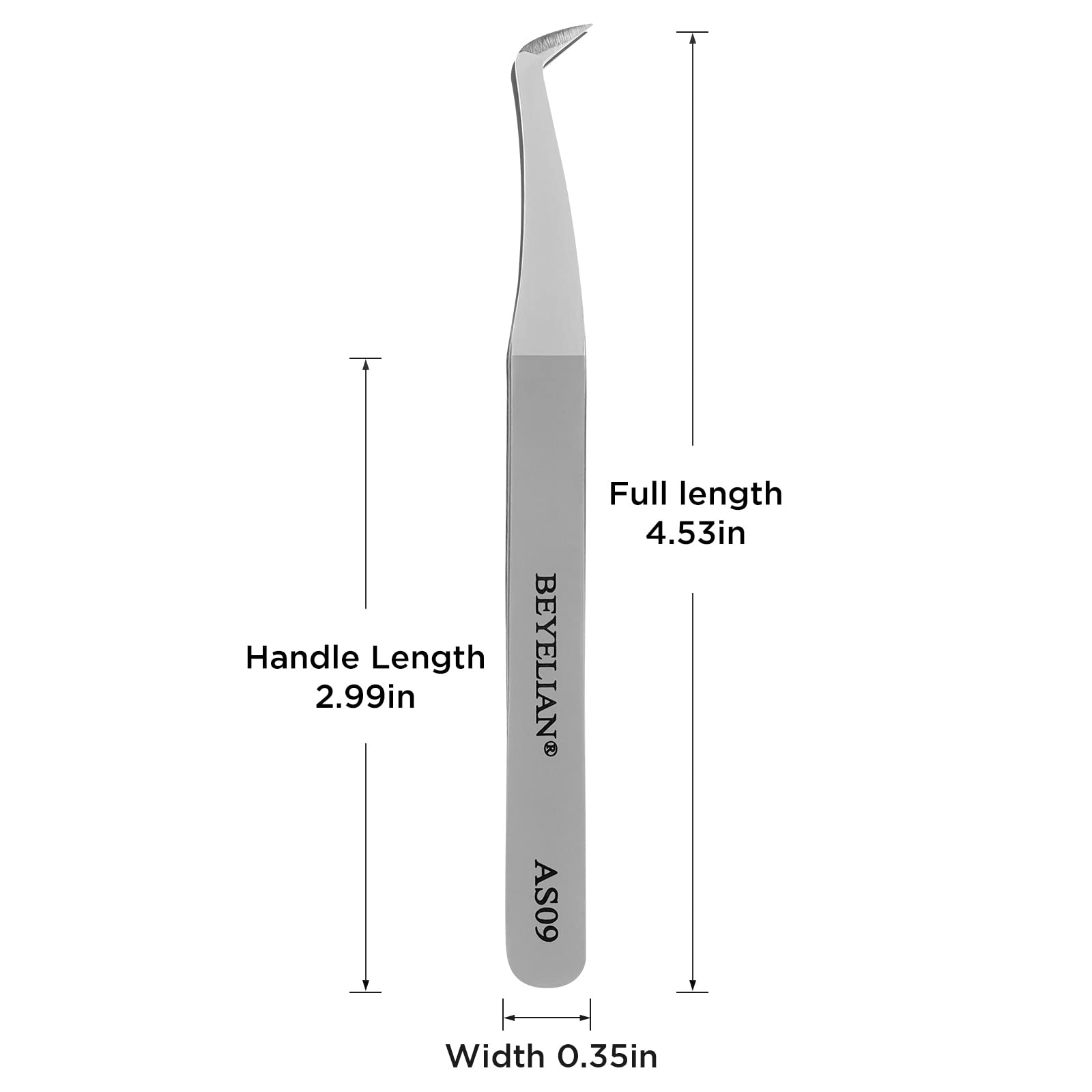 Volume Lash Tweezers Beyelian Lash Tweezers for Eyelash Extensions, Curved L High Precision Tip for Mega Fans, Stainless Steel AS09 Silver.