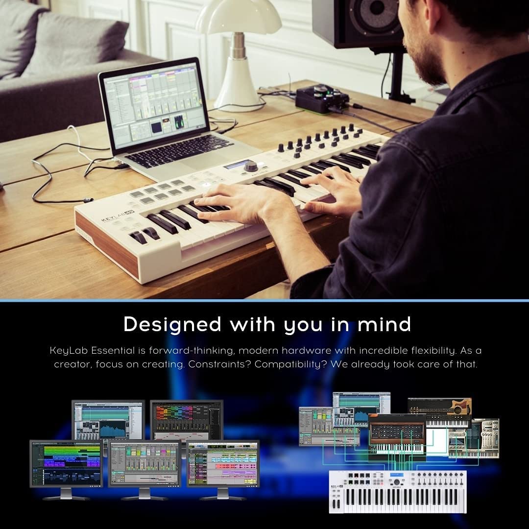 Arturia KeyLab Essential 49 49-key Keyboard Controller Bundle w/Deluxe Sustain Pedal, USB Cable & Liquid Audio Polishing Cloth (4 Items)