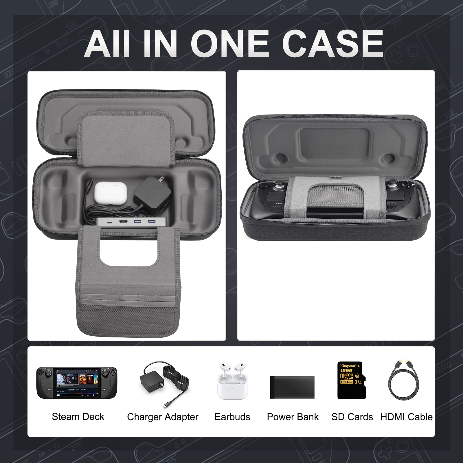 aegusus Carrying Case for Steam Deck, Portable Travel Carrying Bag with Stand, Hard Shell Protector Storage Carry Case for Steam Deck Console & Accessories