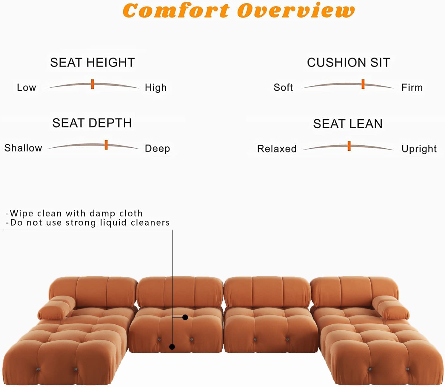 BOKIFOL Sectional Sofa, Modular Sectional Couch with Ottomans- U Shaped Couch for Living Room, 6 Seater Sofa Sets,138"(Orange)