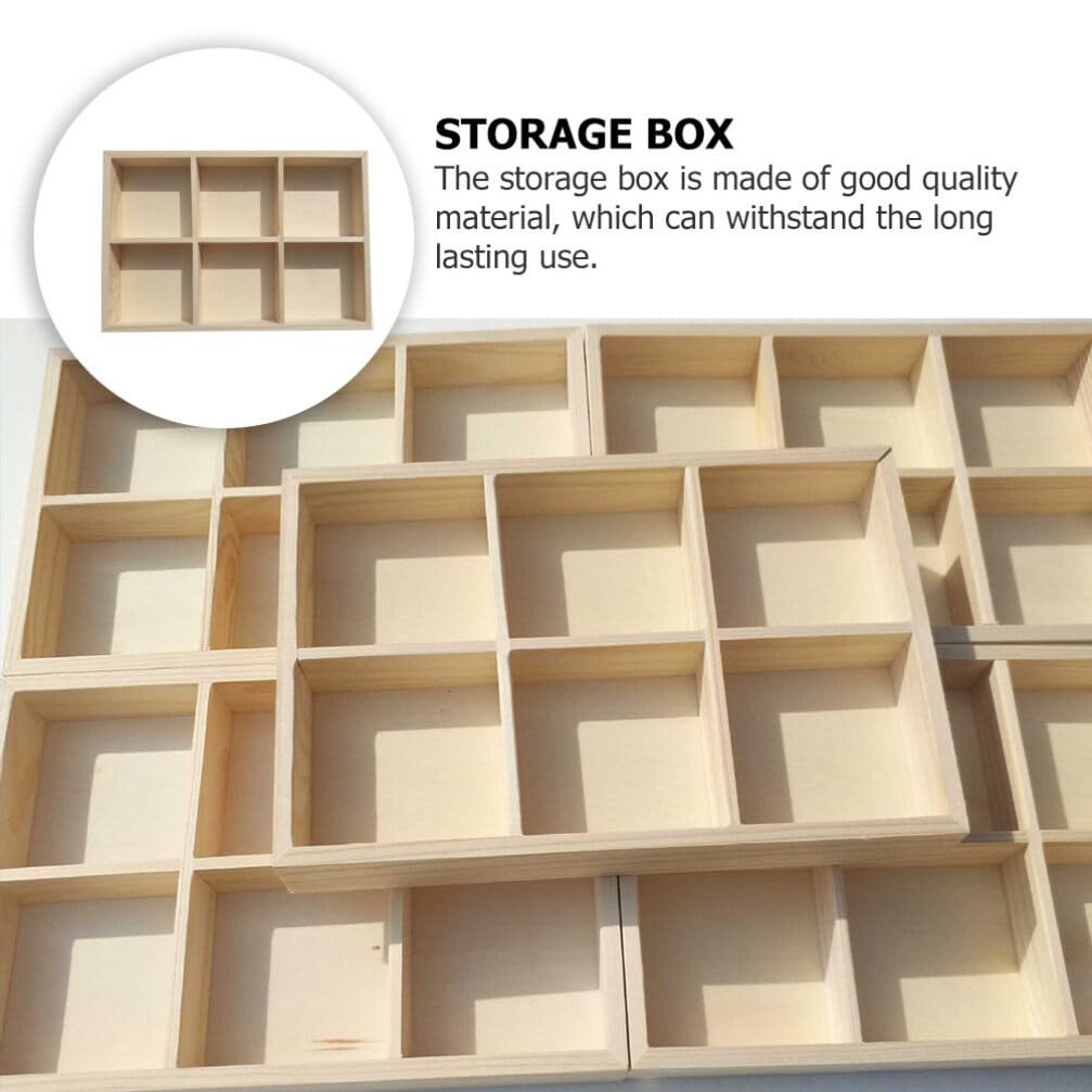 Cabilock 3 pcs Wooden 6-grid Pigment Storage Box Wooden storage box compartment storage six storage