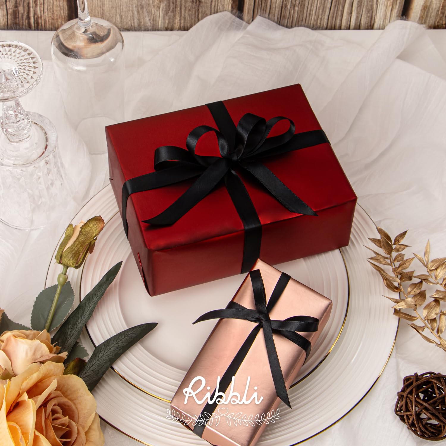 Ribbli Black Satin Ribbon Double Faced Satin 1/2 inch x Continuous 50 Yards-Black Ribbon for Gift Wrapping Crafts Wedding Decoration Bows Bouquet Floral Arrangement