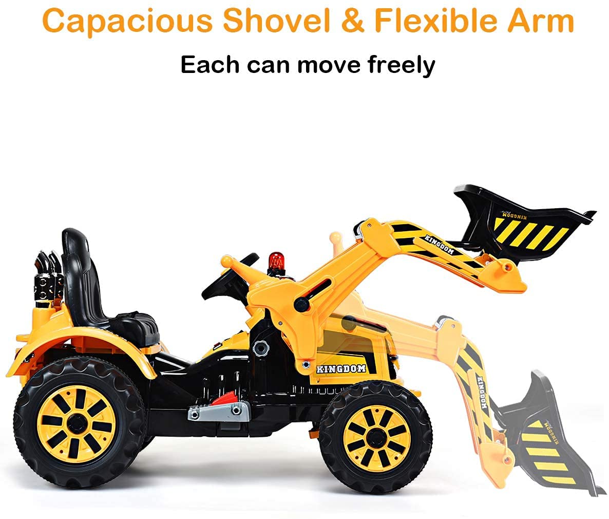 GLACER Ride on Excavator, 12V Battery Powered Digger w/ 2 Speeds, Forward & Backward, Front Loader Bucket, Horn, Safety Belt, Electric Construction Vehicles for Kids 3-8 Years Old (Yellow)
