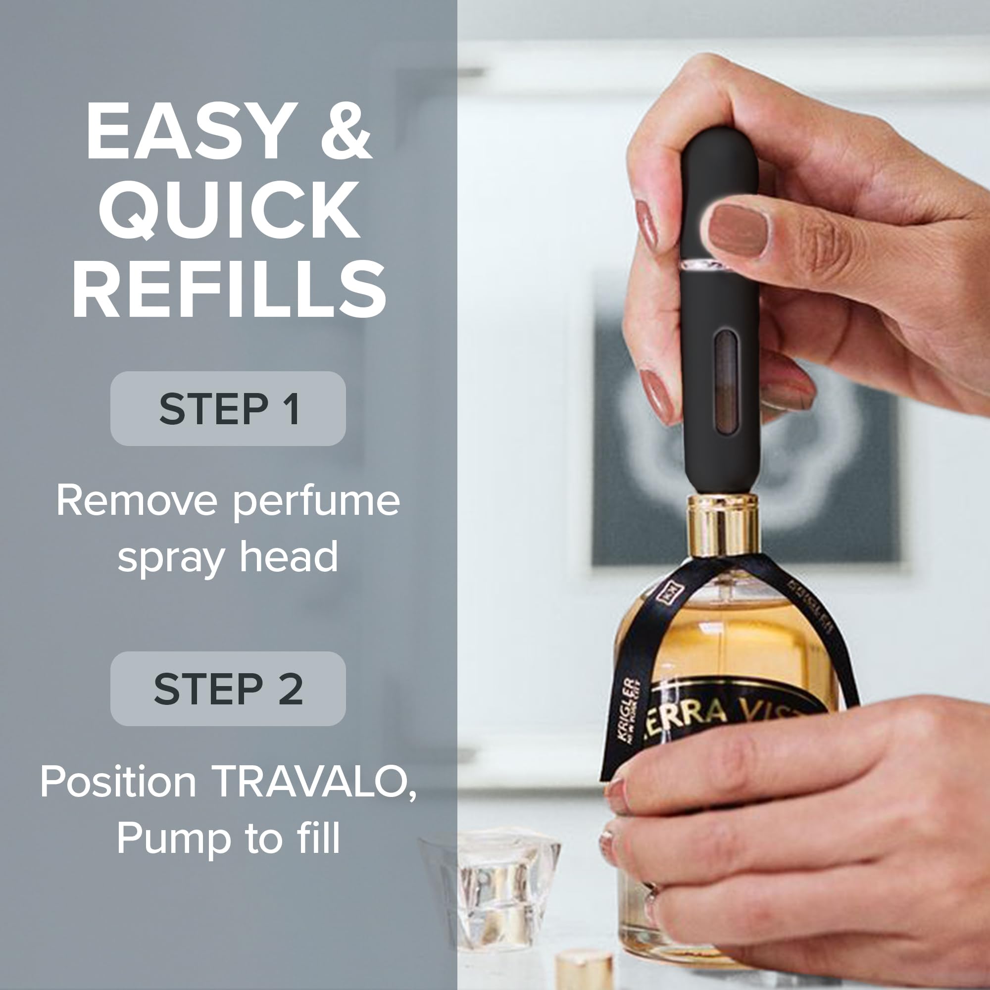 Travalo Classic HD Perfume Atomizer | Genie-S TSA Approved Travel Perfume Bottle Refillable | Reusable Airtight Easy-Fill Mini Pump Sprayer | Lightweight Elegant Design w/Volume Window | Black 0.17oz