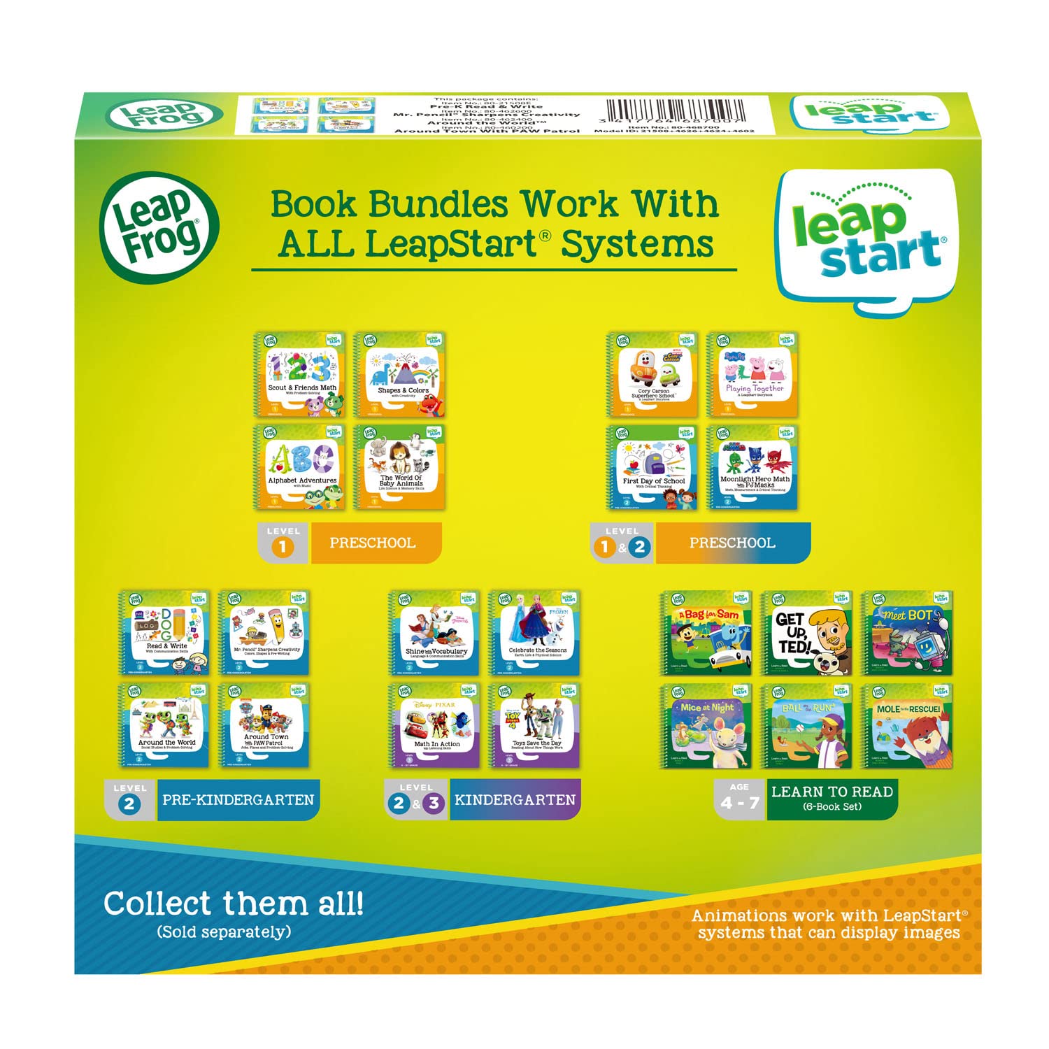 LeapFrog LeapStart Pre-K 4-Pack, for 3-6 yrs includes Mr. Pencil Sharpens Creativity, Read and Write, Around the World, Around Town With PAW Patrol
