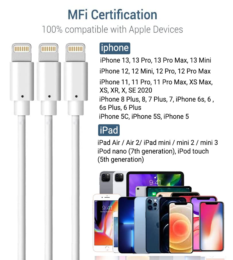 Marchpower iPhone Charger Cable MFi Certified Lightning Cable - 3Pack 3FT Fast Charging USB Cable Compatible iPhone Xs MAX XR X 8 8 Plus 7 7 Plus 6s 6s Plus 6 6 Plus and More