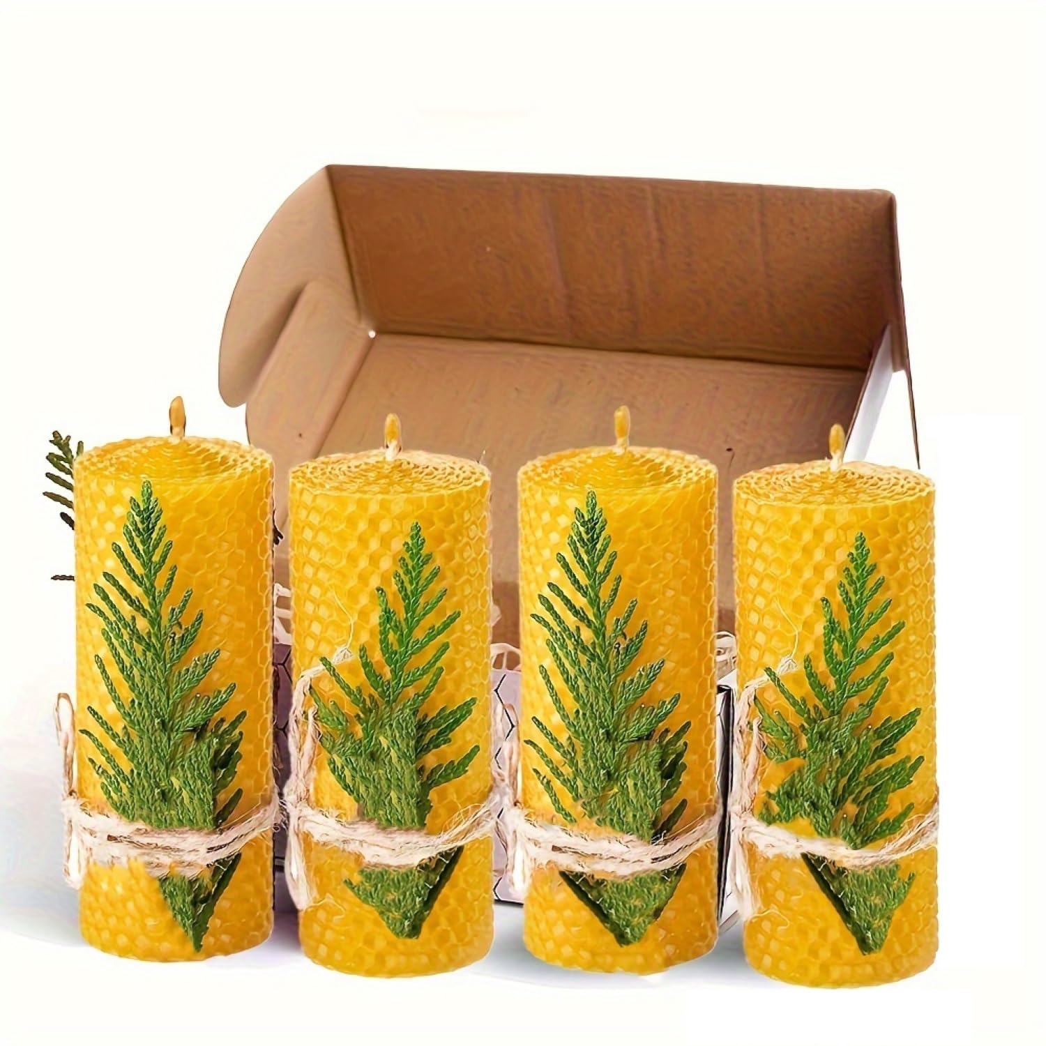 Beeswax Pillar Candles Set of 4 - Handmade Pure Beeswax Rolled Candles for Gift & Home Décor (1.4" x 4", Red)