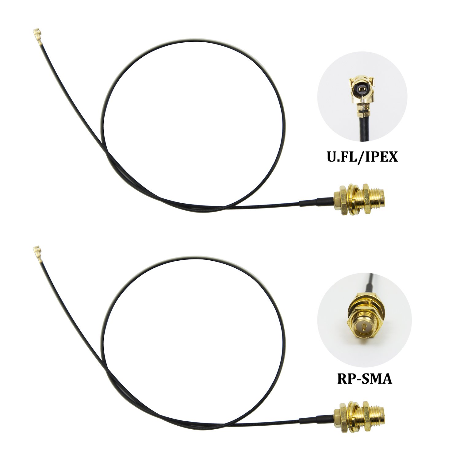 Highfine 2 x 2.4GHz 6dBi Indoor Omni-Directional WiFi Antenna 802.11n/b/g RP-SMA Female Connector + 2 x 20cm/8" U.FL/IPEX to RP-SMA Pigtail Antenna WiFi Cable