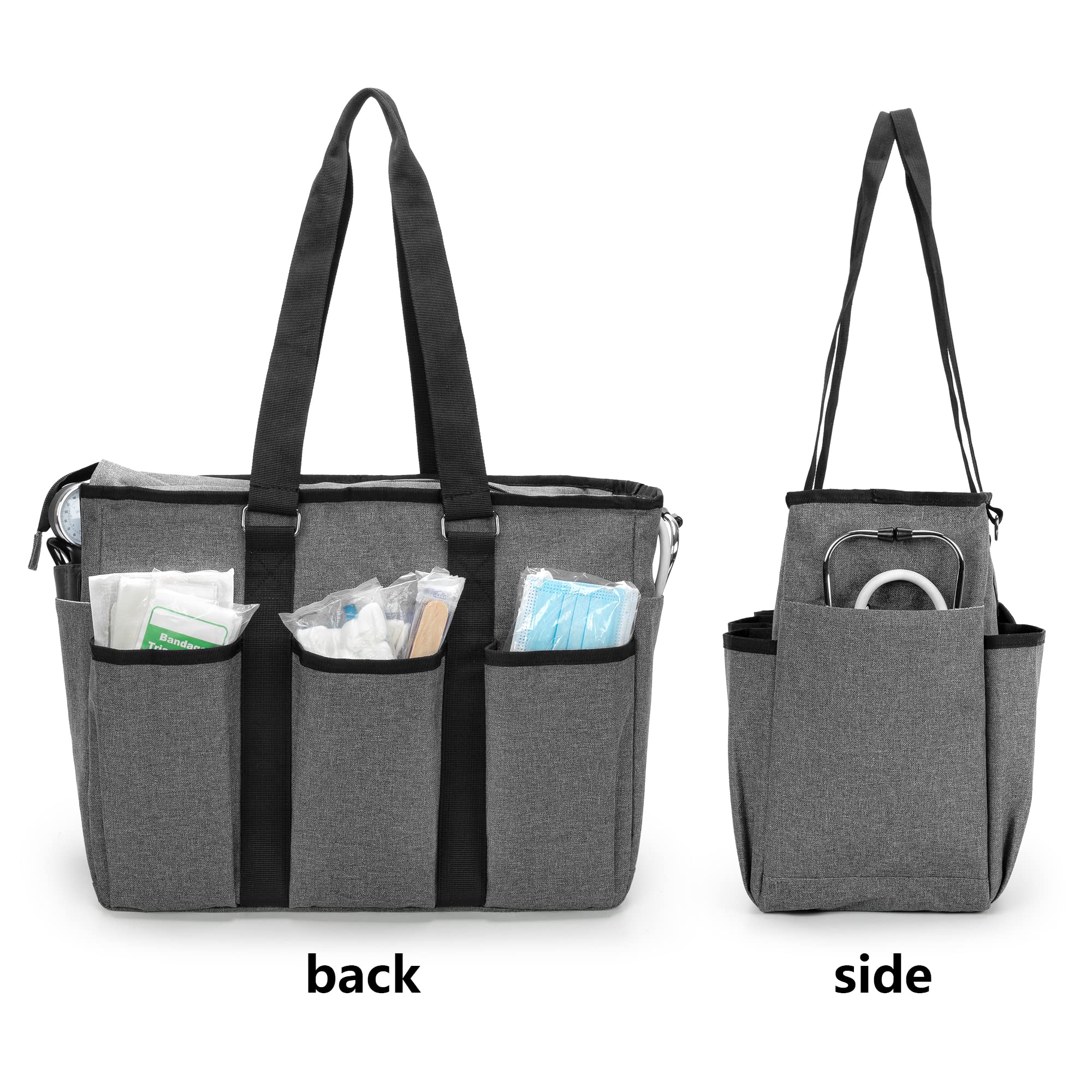 LoDrid Nurse Bag with Bottom Pad, Large Home Health Nurse Bag, Medical Assistant Bag with Multiple Pockets Features, Nurse Equipment Bag for Work, Grey, Bag Only