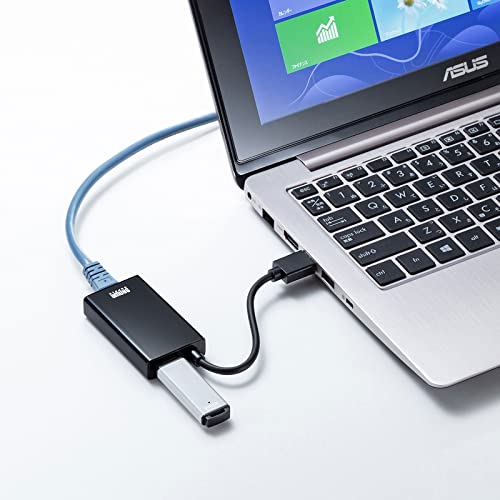 Sanwa Supply USB-CVLAN3BKN USB 3.2 to LAN Converter Adapter (with USB Hub Port, Black)
