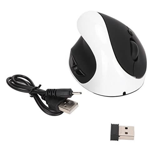 ASHATA Left Vertical Ergonomic Mouse,Left Handed Vertical Mouse 800 1200 1600 DPI Adjustable 2.4G Wireless Rechargeable Mouse with USB Adapter,for Laptop PC Tablet(Black White)