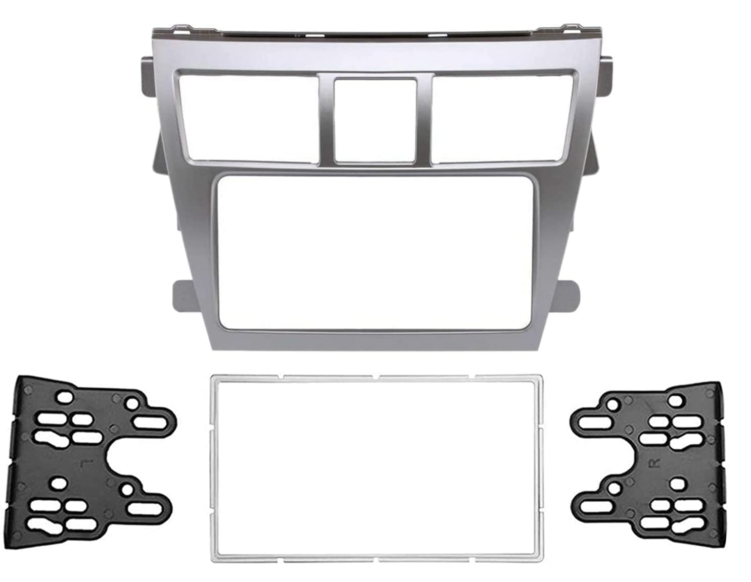 Mhakrl Silver Car Radio Fascia Panel for Toyota Vios Yaris Sedan Belta Radio Frame Radio Stereo Dash Installation Mount Trim Kit Face Plate Audio Panel DVD Navigation Panel Frame 2 Din