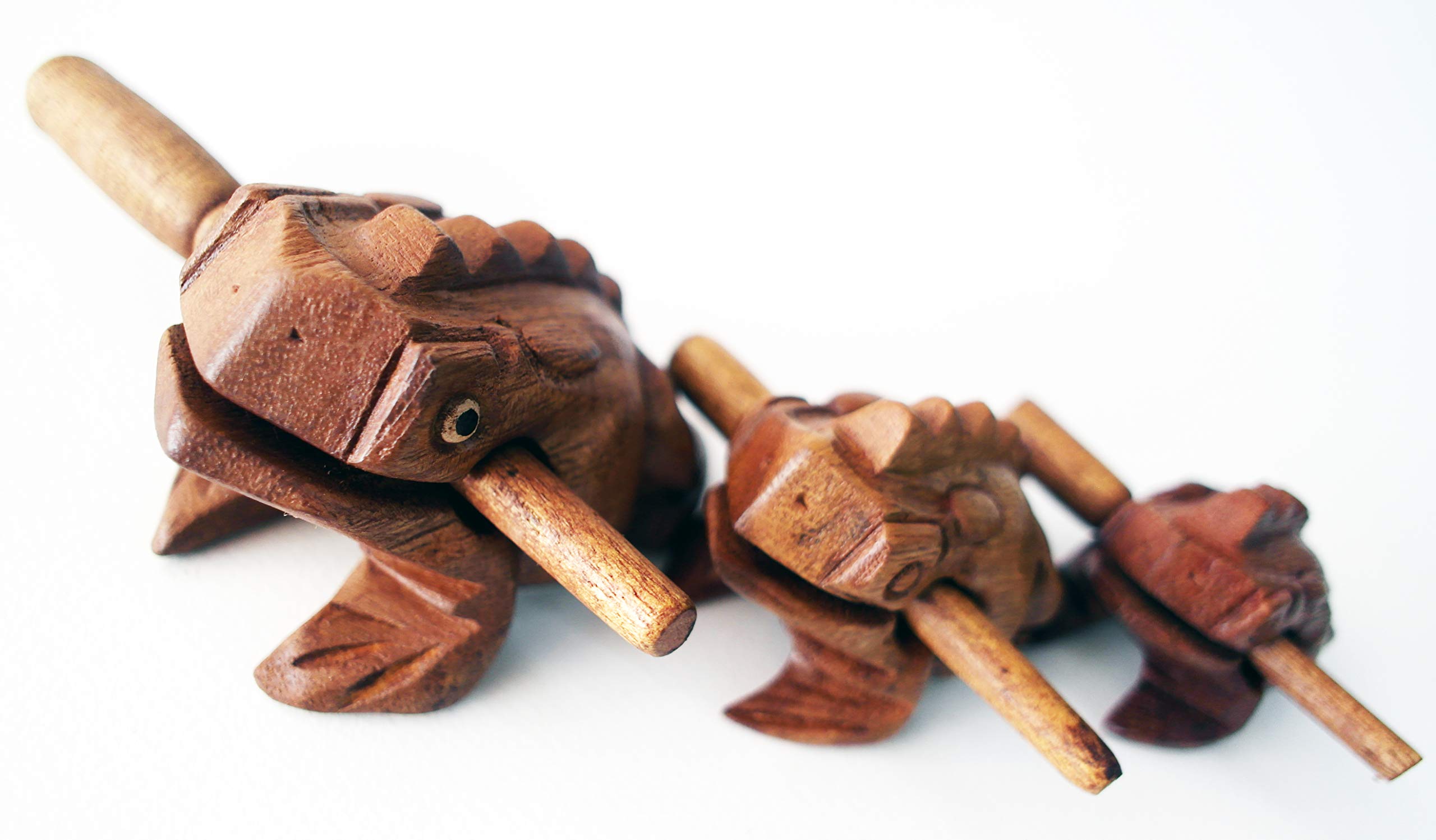 Guiro Percussion Musical Instruments Wooden 3 Piece, Set of 3 Natural Wood Güiro Frog 10-8-5 cm.