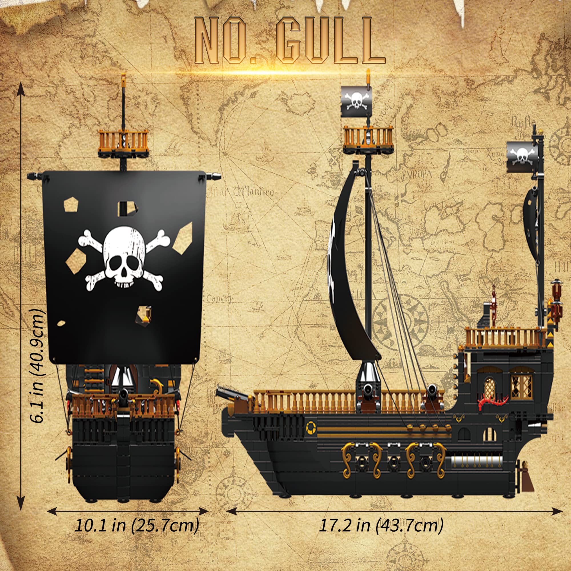 Addshiny Seagull No Gull Caribbean Pirate Ship Model Building Blocks Kit, MOC Boat Model Set Construction Assembly Toy for Kids and Teens (1288 PCS)