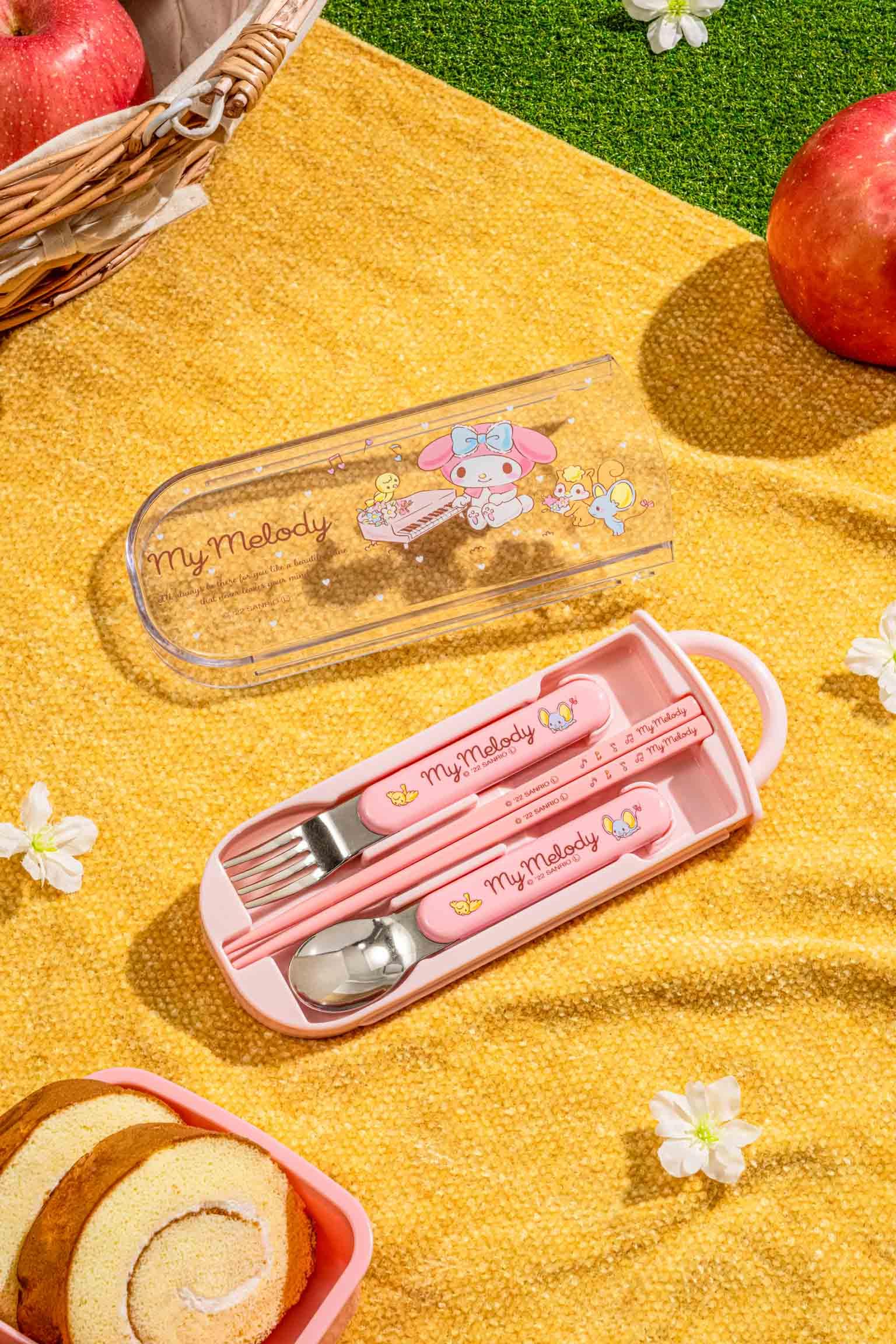My Melody Utensil Set - Includes Reusable Fork, Spoon, Chopsticks and Carrying Case - Authentic Japanese Design - Durable, Dishwasher Safe- Music