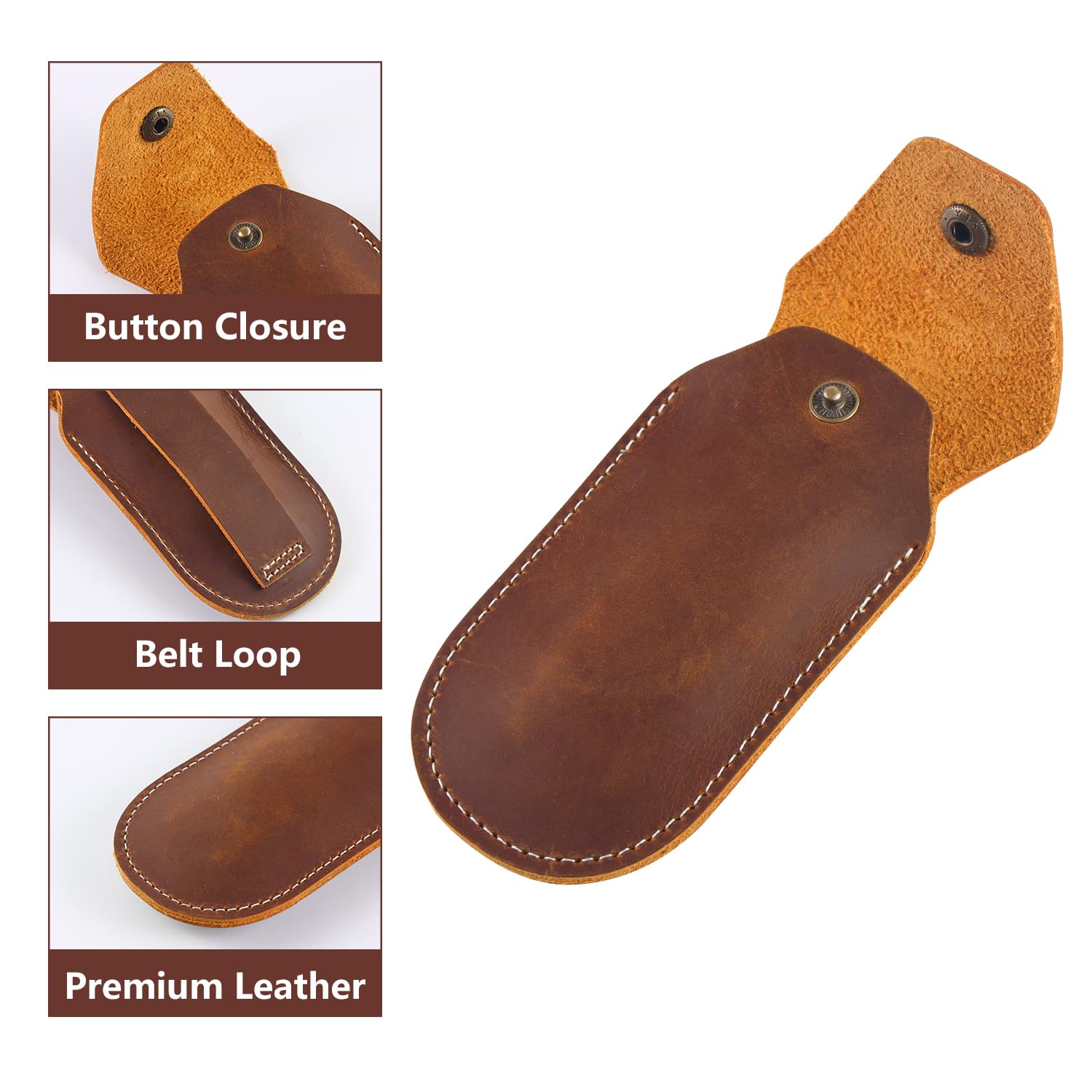 Biobasedon Leather Knife Sheath for Belt Knife - Case Knife Holder for Swiss Army Knife, Buck Pouch for 4 Inch Folding Knife(Not for Buck 110