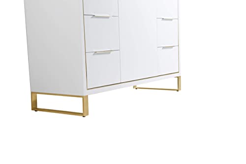 Fine Fixtures Opulence Collection 48 in. W x 20 in. D x 33 in. H Bathroom Vanity in White Matte with White Ceramic Sink - Satin Brass Hardware