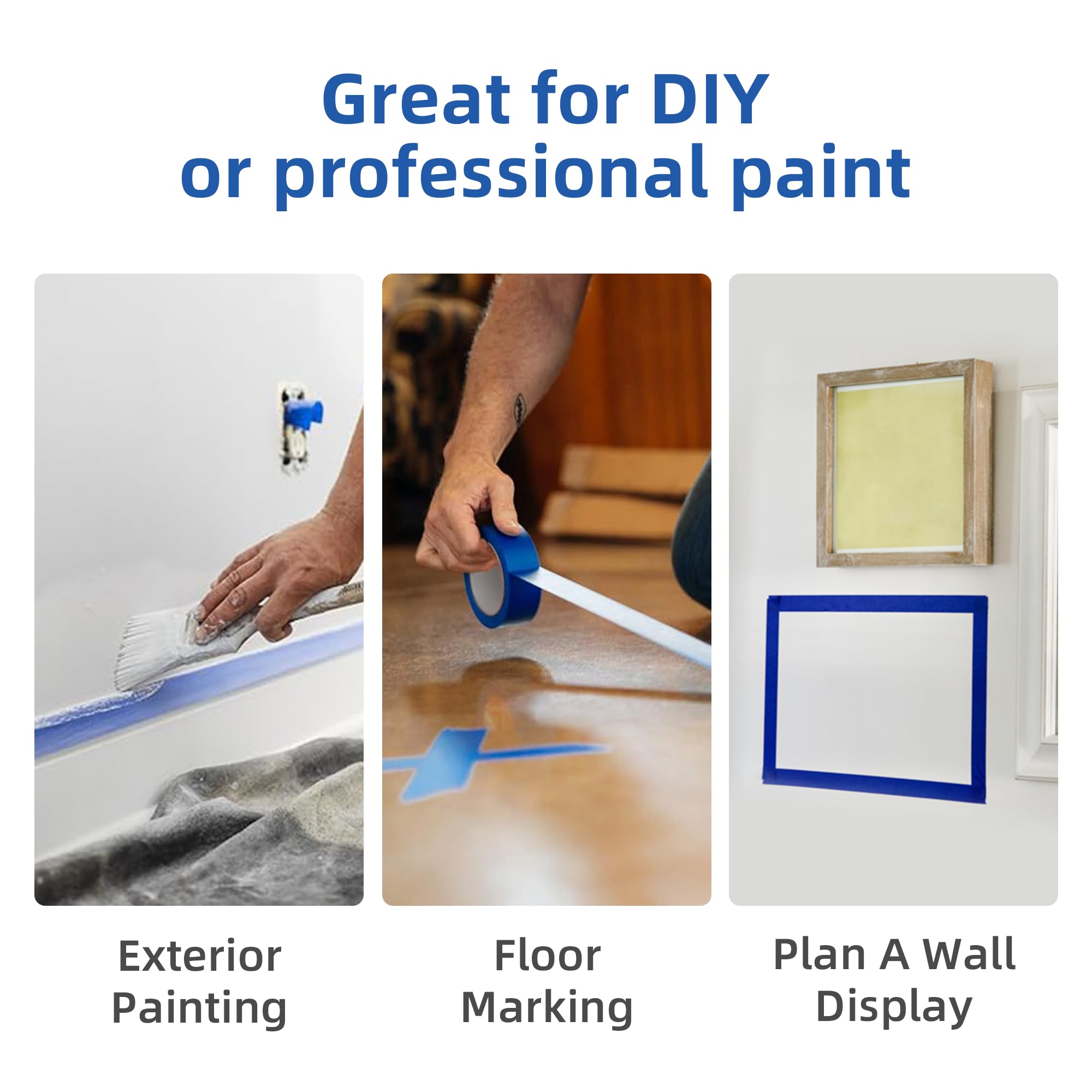 BXHYNOI Painters Tape,3 Rolls,2 in.W X 20 YD,Masking Tape for Paint,Walls,Blue
