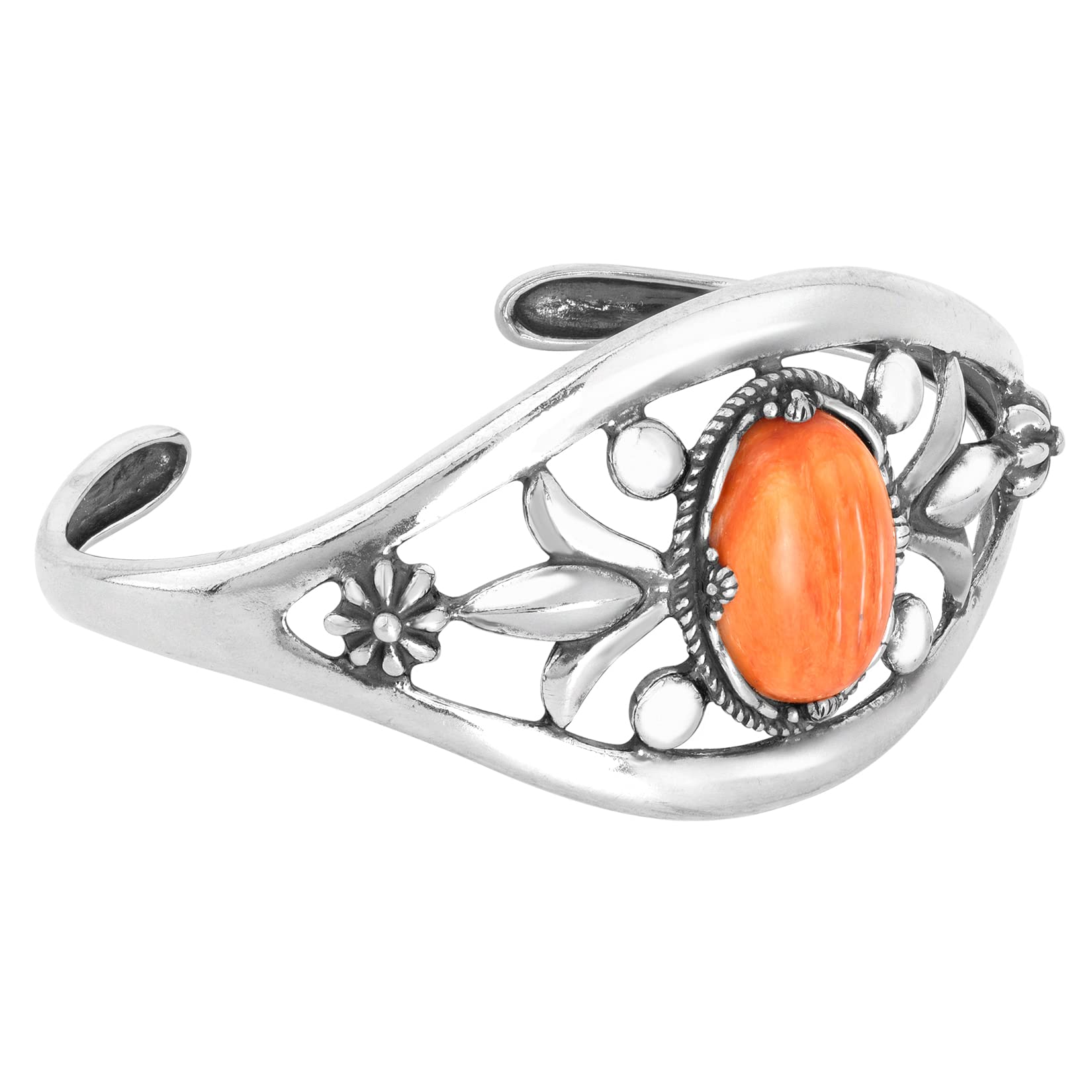 American West Sterling Silver Women's Cuff Bracelet Orange Spiny Gemstone Tufa-Inspired Design Size S