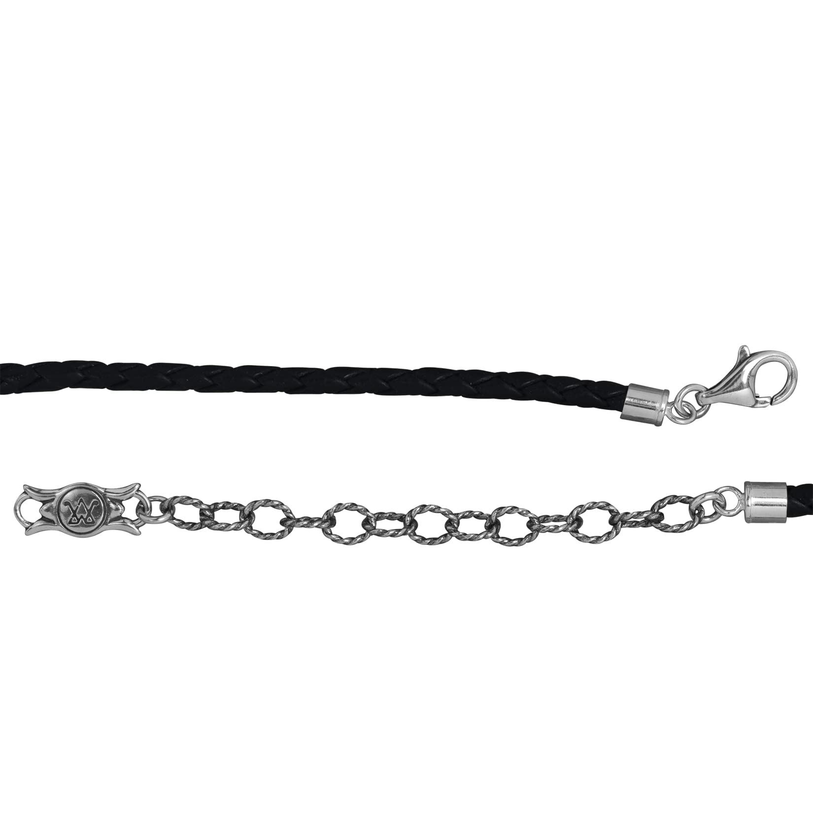 American West Sterling Silver Women's Strand Necklace Black Genuine Braided Leather 17 to 20 Inch