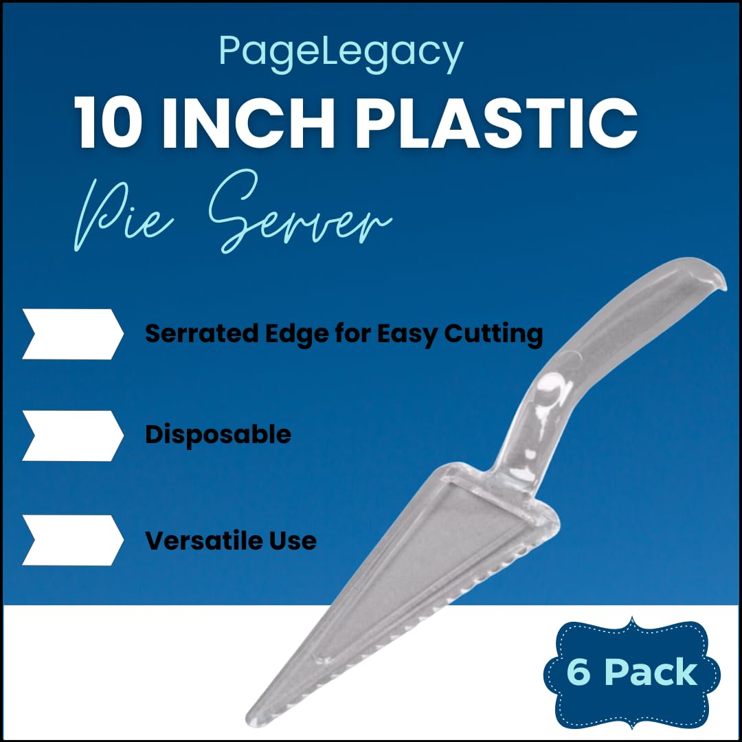 PageLegacy 10" Heavy Weight Plastic Pie Servers - Set of 6 Disposable Cake, Pie, and Pastry Servers (Clear)