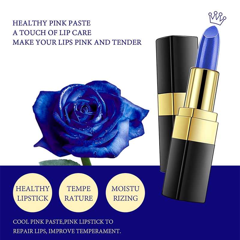 Ashudan 2 PCS Blue Shimmer Lipstick, Magic Temperature Changing Colors Lipstick (Blue Changed into Pink), Blue Lipstick That Turns Pink, Labial Magico Lips Moisturizer Lipstick for Women