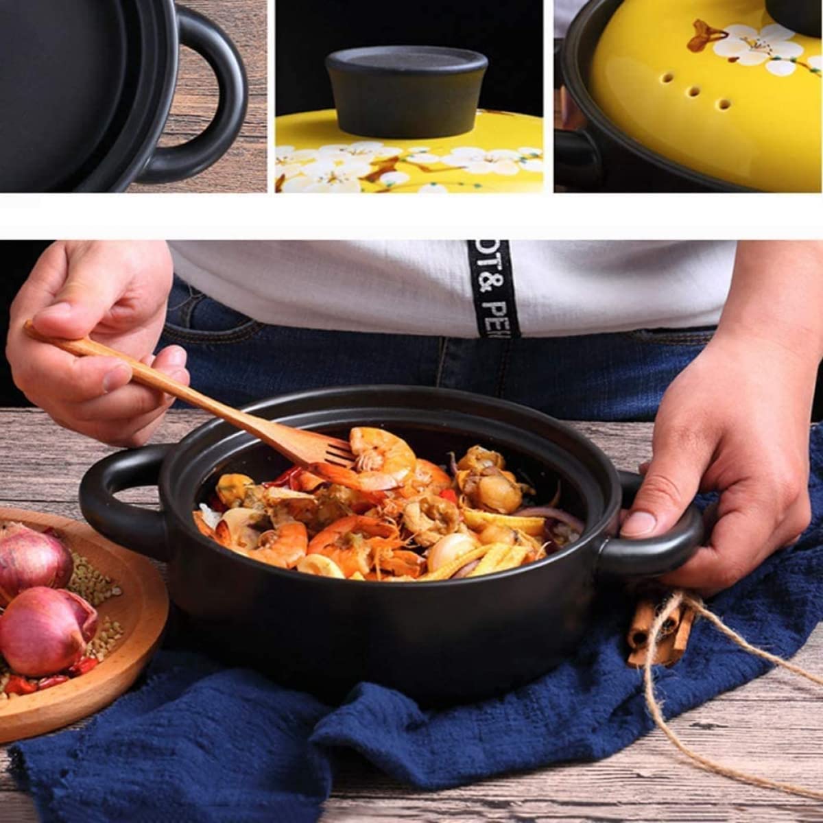 ZJUAN Tagine Pot, Handmade Ceramic Tagine Pot Home Cookware Lead Free Stew Casserole Slow Cooker for Home Kitchen 1.5L 20 cm