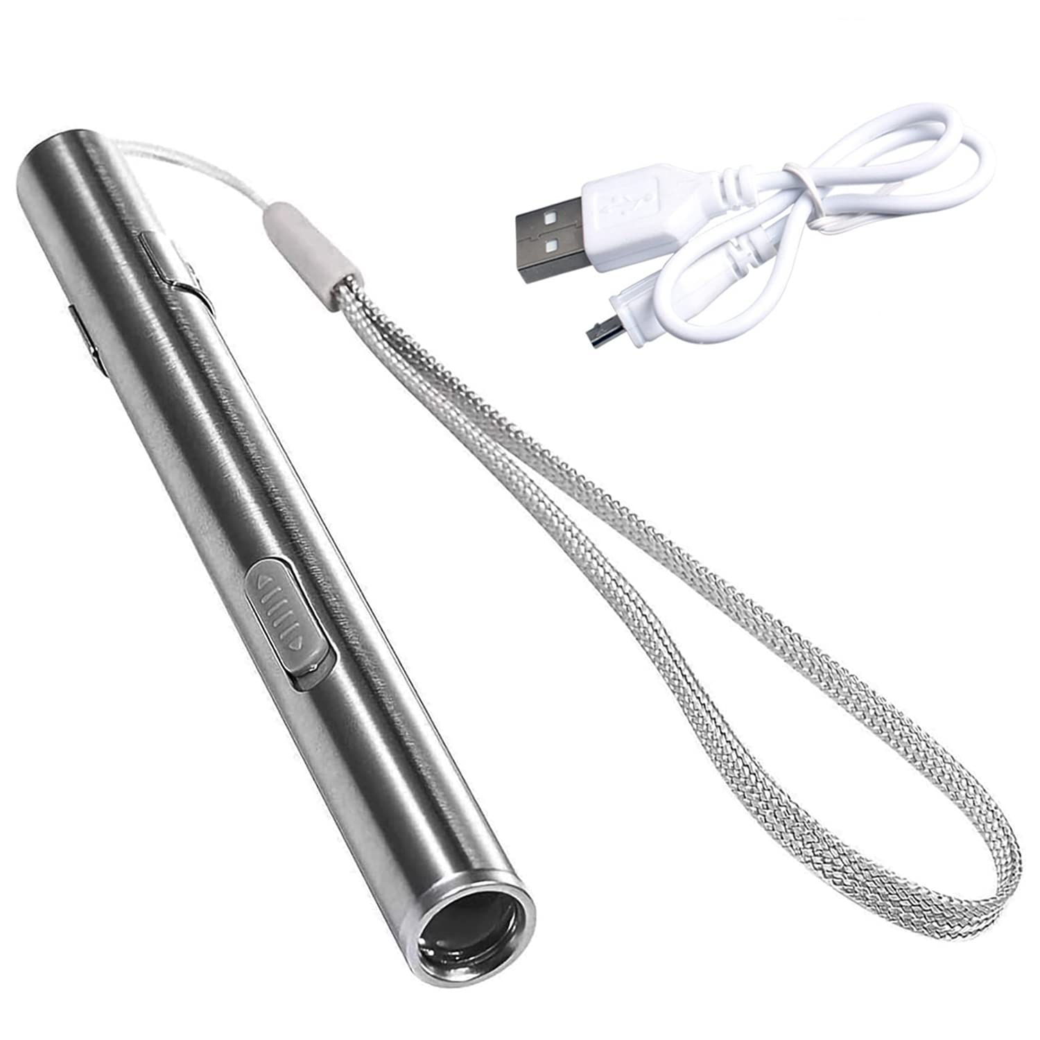 yuentoen Pen Light Flashlight, Rechargeable LED Super Bright Flashlight with Stainless Steel Clip and USB Cable for Home Camping Outdoor and Emergency - Silver