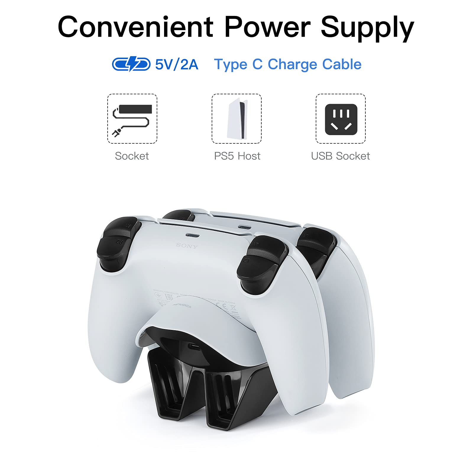 KINVOCA PS5 Controller Charger Station, High-Speed Charging Station for DualSense with LED Indicator, Charging Dock for PlayStation 5 Controllers - White