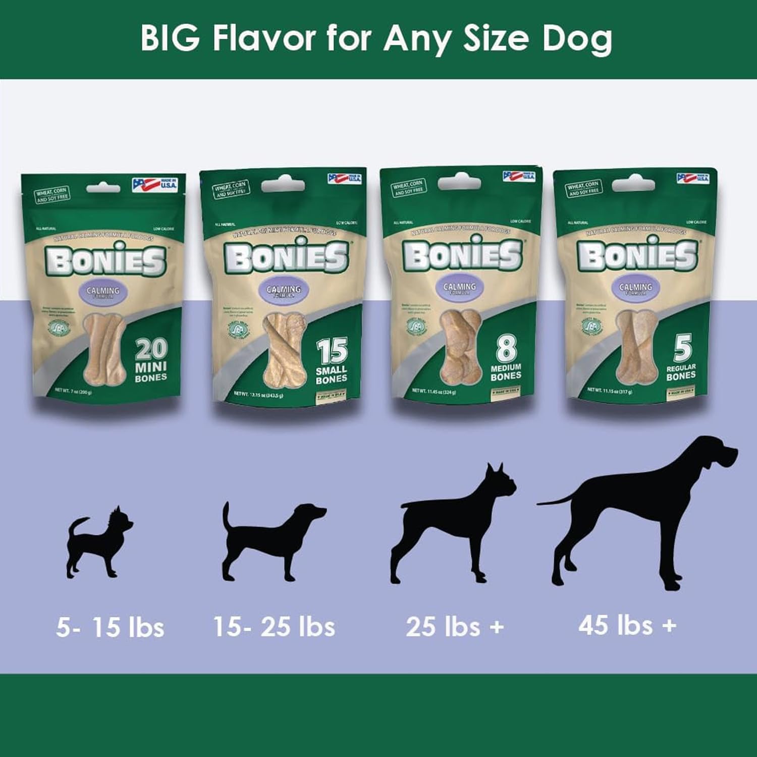 Bonies Natural Calming Formula Small-Sized Single Bone - Contains Chamomile & Lavender, Help Anxiety, Excessive Barking & Trembling, Chicken Flavor, [Small Dogs], 120 Bones