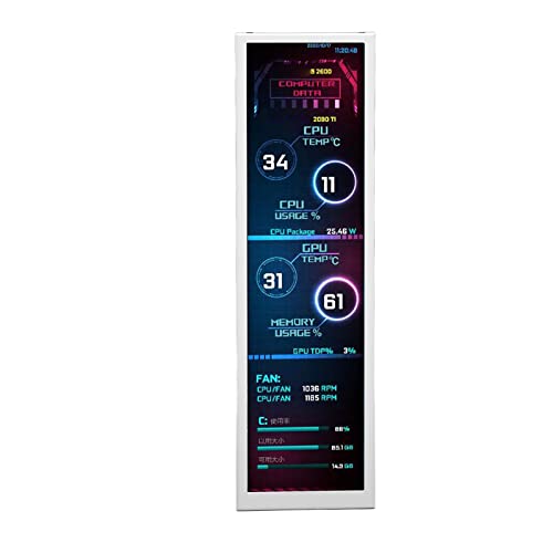 Asixxsix Computer Temp Monitor, 8.8 Inch IPS USB Mini Screen Theme Editor Rotable PC Temperature Display Support CPU GPU RAM Data Weather Forecast Display for RPi Linux Windows