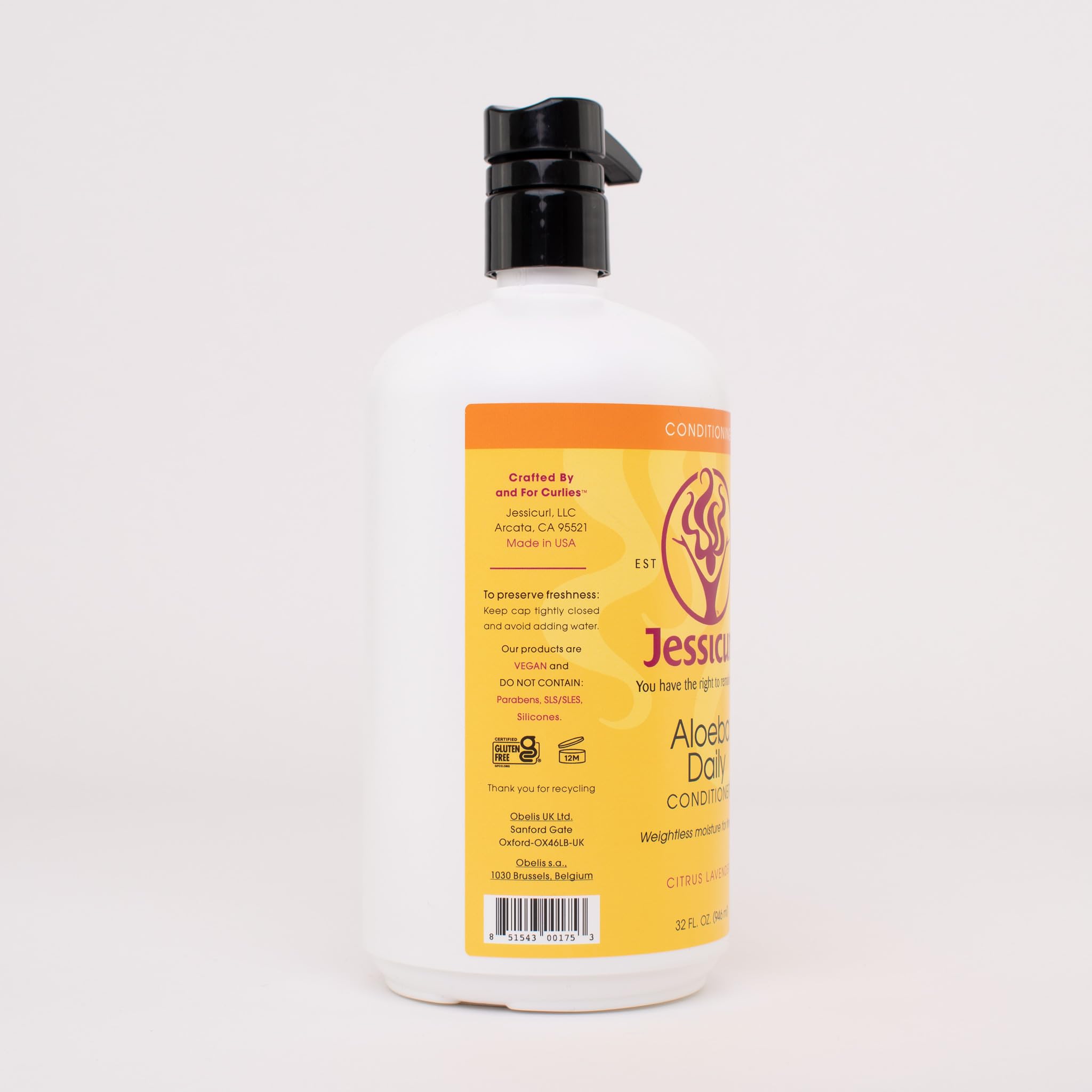 Jessicurl, Aloeba Daily Conditioner for Curly Hair, Citrus Lavender, 32 Fl oz. Leave in Conditioner and Detangling Conditioner for Fine Hair