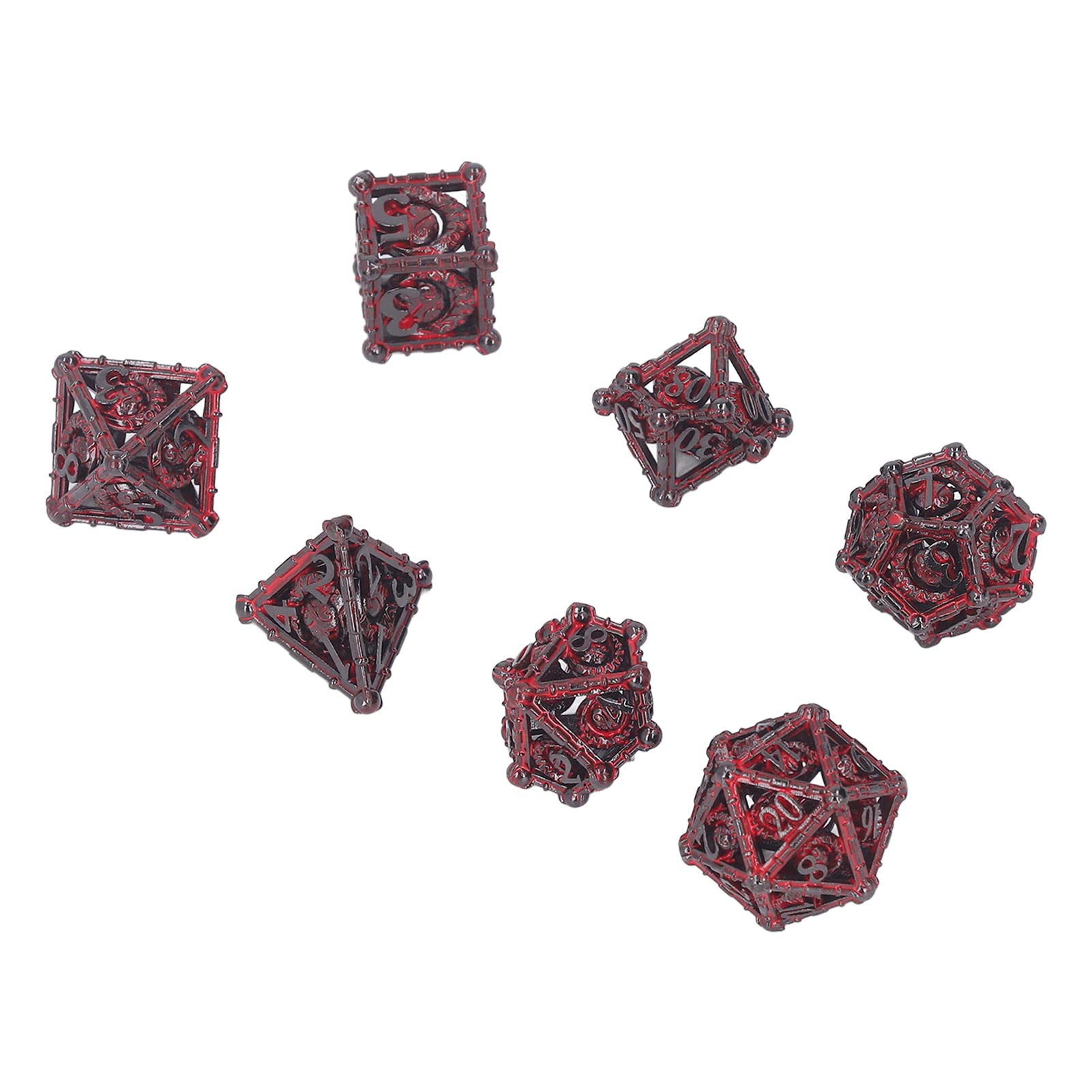 Asixxsix DND Dice, 7pcs Hollow Metal Polyhedral Dice Set Bloodstained D20 Classic Dragon and Dungeon Gaming Dice Games Set with Number for Table Board Games and Role Playing Game