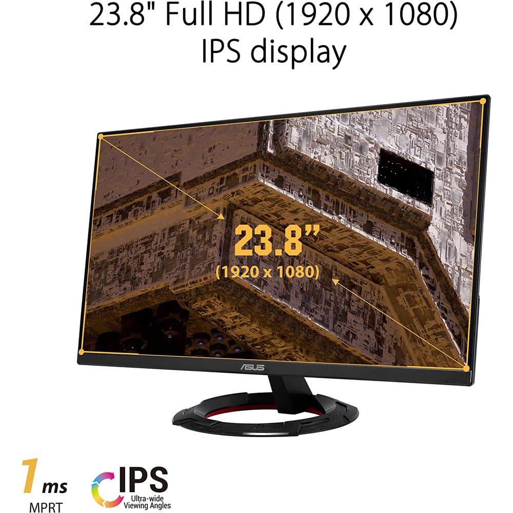 ASUS VG249Q1R TUF Gaming 23.8 inch 1080p Monitor with FreeSync Premium Bundle with Deco Gear HDMI Cable 2 Pack + Gamer Surface Mousepad + Screen Cloth