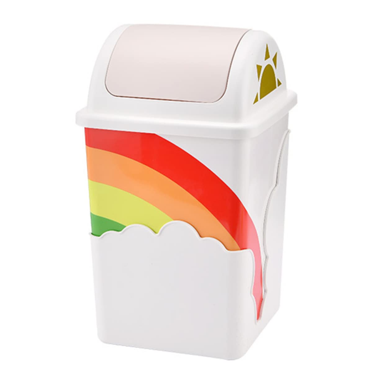 CAXUSD 1pc Rainbow Trash Can, Plastic, Assorted Color, Convenient Press-Top Lid, Suitable for Home and Office
