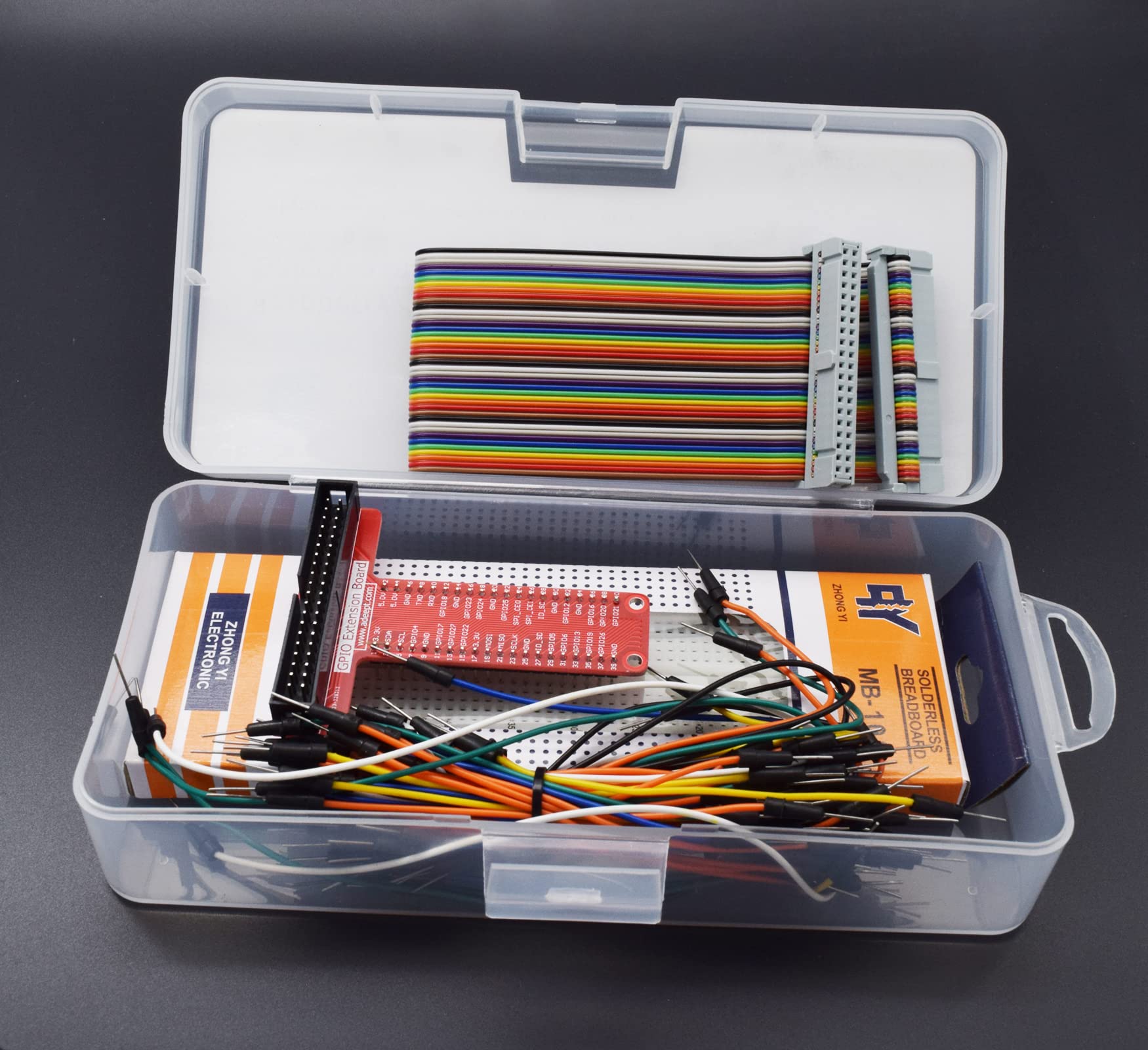 Adeept Raspberry Pi GPIO Breakout, T-Type GPIO Expansion Board +830 Points Solderless Breadboard+65pcs Jumper Cables +40pin Rainbow Ribbon Cable, Raspberry Pi GPIO Expansion Kit