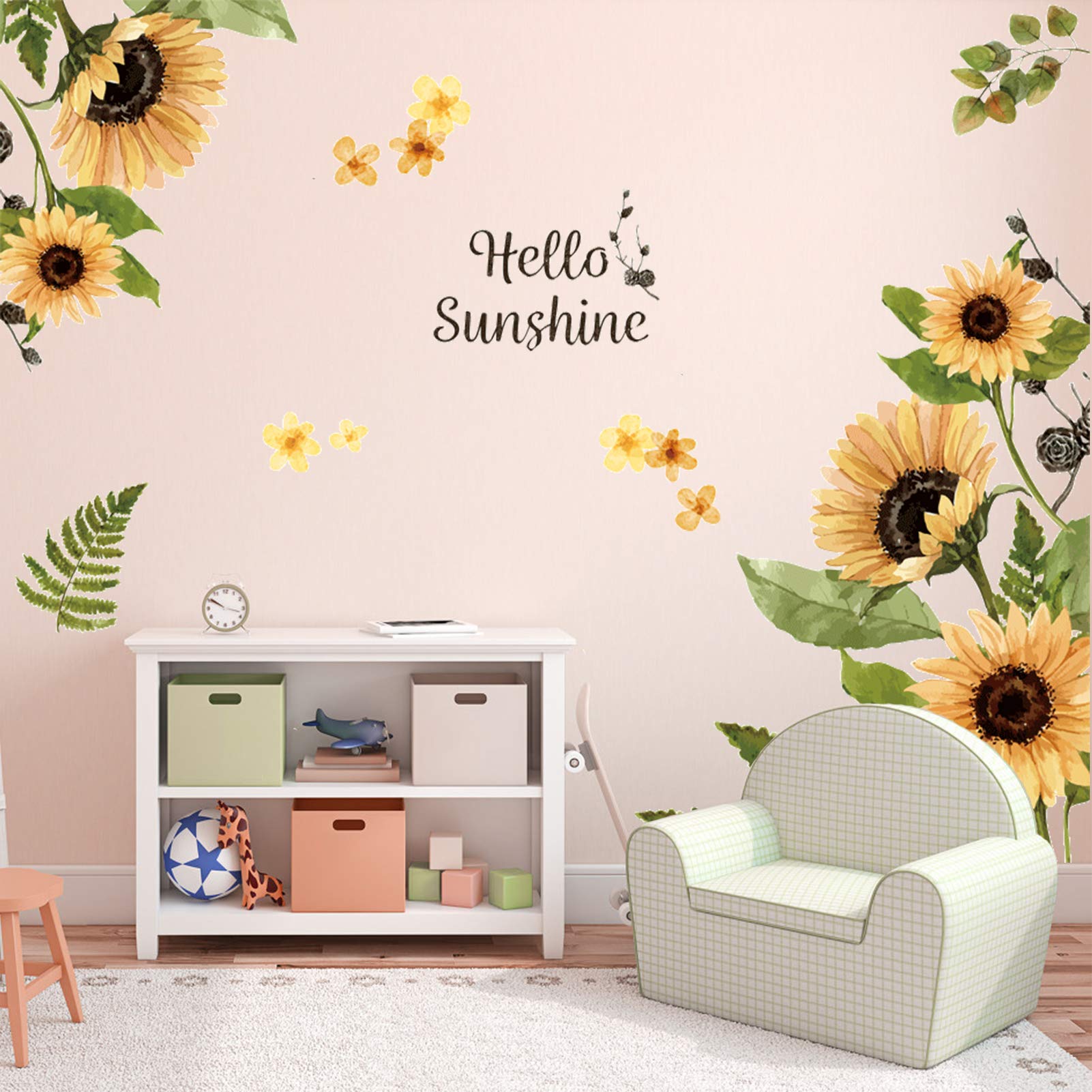 NOA Sunflower Wall Stickers 3D Yellow Flower Wall Decals, Removable Garden Flowers Plant Wallpaper Decor, DIY Art Murals for Bedroom Nursery Kitchen Home Decorations(B)