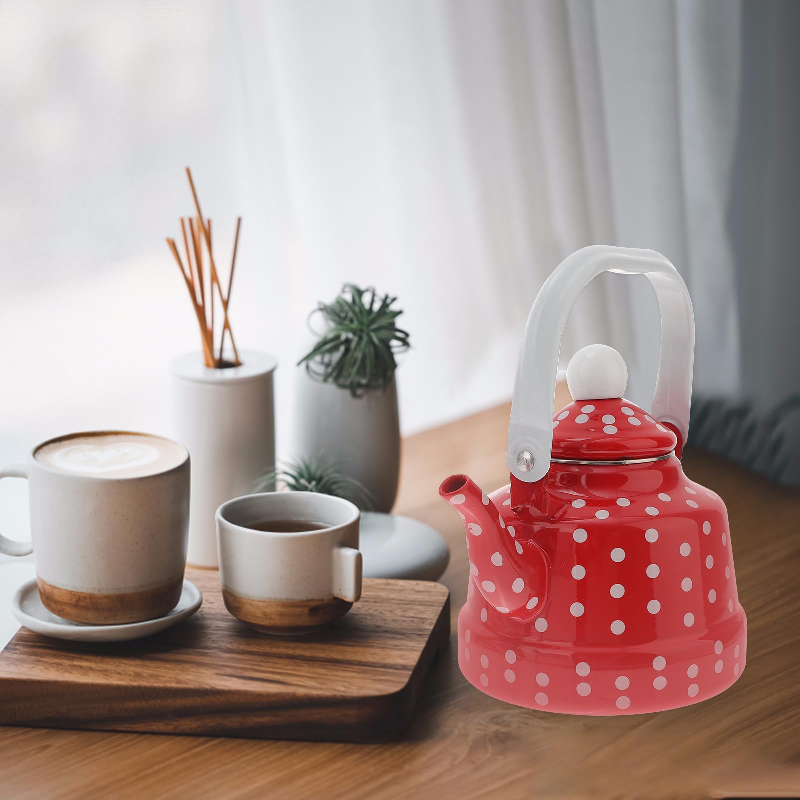 Cabilock 1.1Quart Enamel Tea Kettle Tea Pot: Red Teapot Stovetop Porcelain Teapot Kettle Red Tea Kettle for Stove Top with Handle for Stovetop Hot Water Boiler