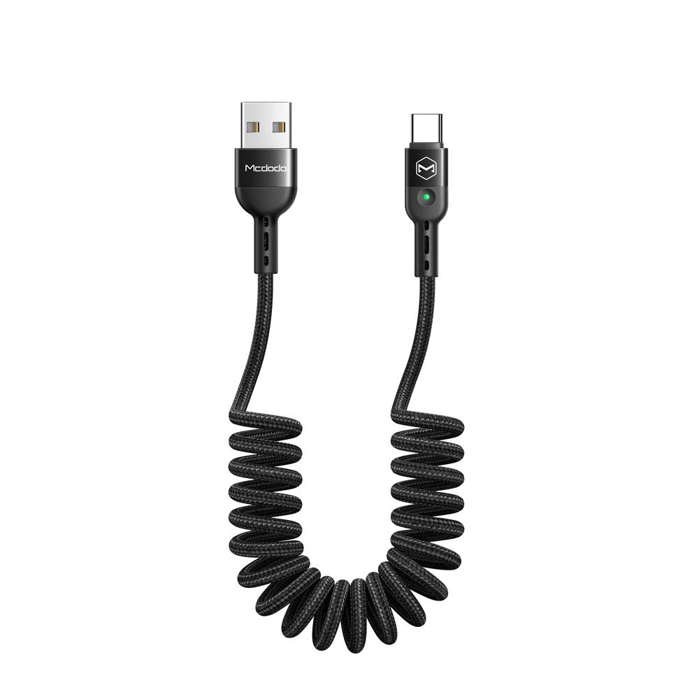 mcdodo [Type-C] Anti Winding Cable, Quick Charge QC 4.0 USB C Charging Data Coiled Cable Nylon Braided LED Compatible with Phone 15/15 Pro Max/Samsung Galaxy S20 S10 S9 S8 Plus Note10 LG Google Pixel