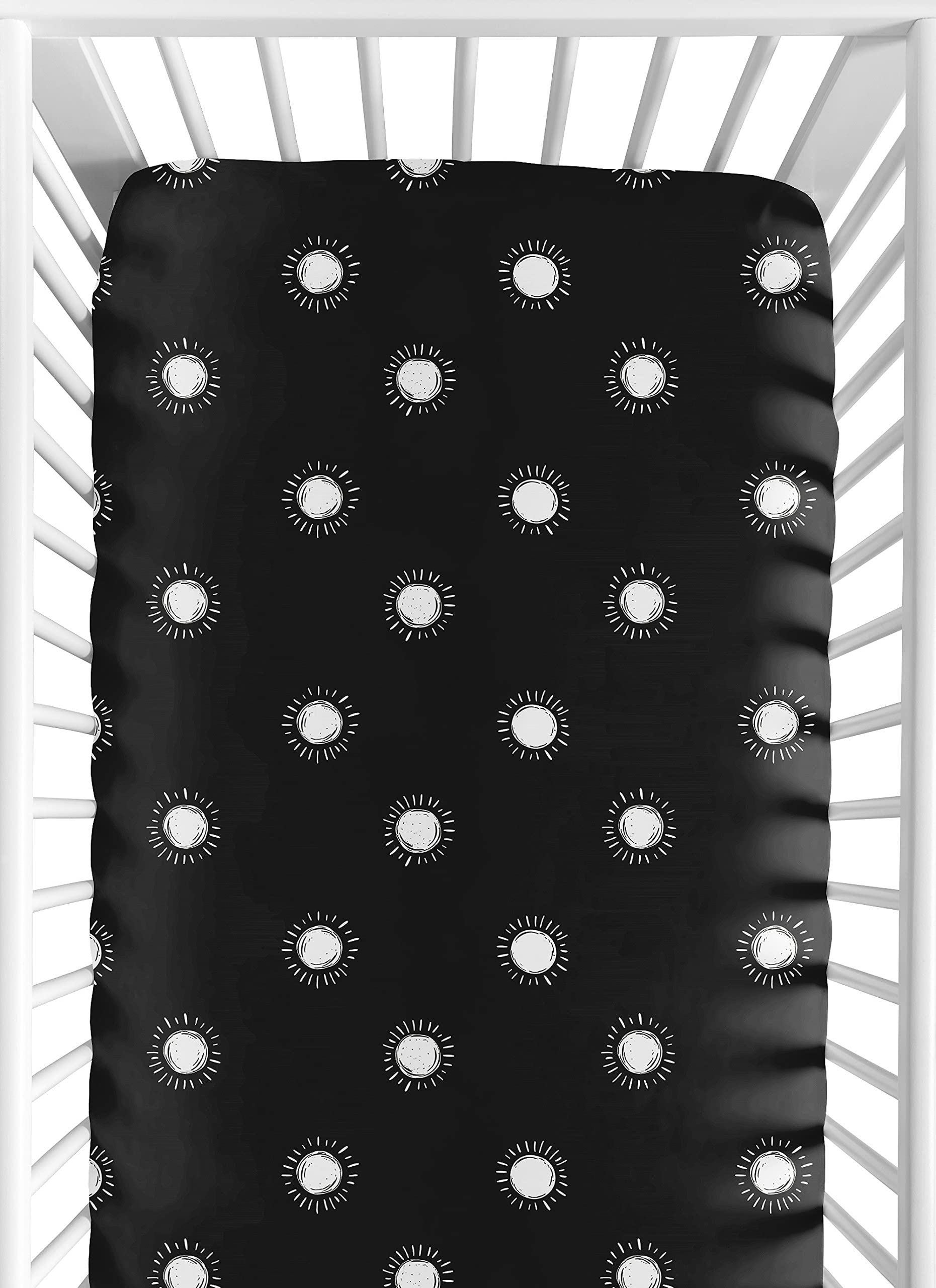 Sweet Jojo Designs Black and White Boho Sun Boy or Girl Fitted Crib Sheet Baby or Toddler Bed Nursery - White and Black Bohemian Celestial Sky Desert Sunshine Outdoors Nature Gender Neutral