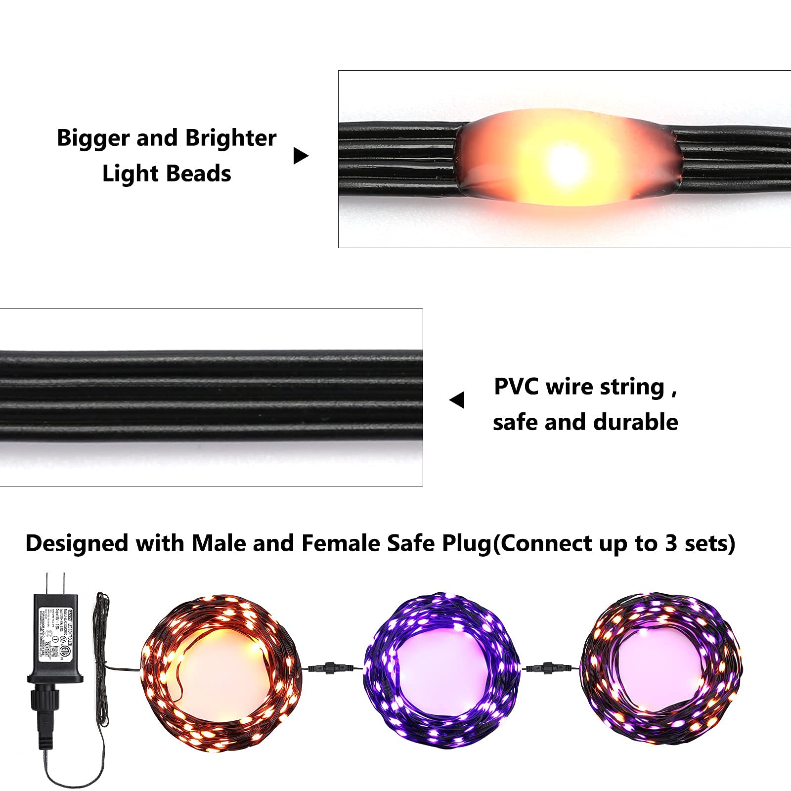 Joomer Purple Halloween Lights, 66ft 200 LED Halloween Light Plug In Timer Indoor Outdoor Fairy Twinkle Tree Light Waterproof 8 Modes for Home Halloween Decorations
