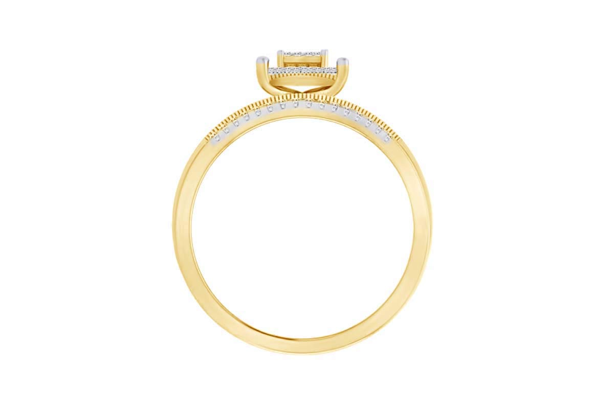 AFFY 1/5 Carat CT Princess/Round Cut White Natural Diamond Split Shank Engagement Wedding Bridal Ring Set In 10k Solid Yellow Gold (I-J Color, I2-I3 Clarity, 0.20 Cttw) Ring Size-8