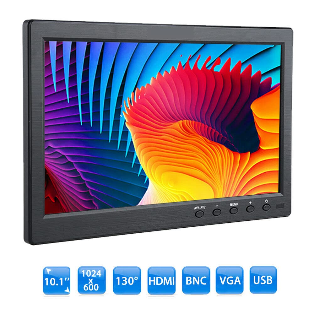 CAIRUTE Portable 10.1 inch Security Monitor 1024x600 HDMI Mini TV Screen with Built-in Dual Speakers HDMI VGA BNC USB Input for PC Gaming CCTV Surveillance