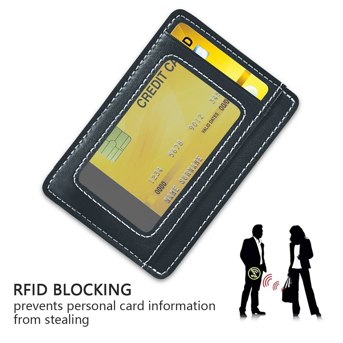 JUNZAN Slim Wallet US Flag Minimalist Wallets for Men Women Leather RFID Blocking Front Pocket Card Holder